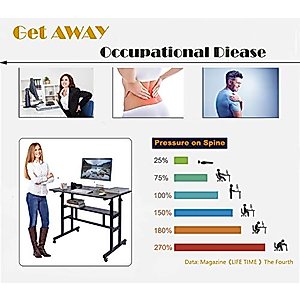 AIZ Mobile Standing Desk, Adjustable Computer Desk Rolling Laptop Cart on Wheels Home Office Computer Workstation, Portable Laptop Stand Tall Table for Standing or Sitting, Black, 39.4" x 23.6"