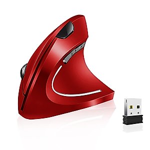 Vassink Ergonomic Rechargeable Wireless Mouse, 2.4Hz Rechargeable Wireless Vertical Optical Mice with USB Receiver, 6 Buttons, 800/1200/1600 DPI RED