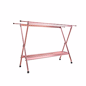 Drying Rack Floor Folding Indoor and Outdoor Home Balcony Aluminum Double Rod Cool Clothes Hanger Pole Clothes by The Shelf Artifact FANJIANI (Color : Rose Gold)