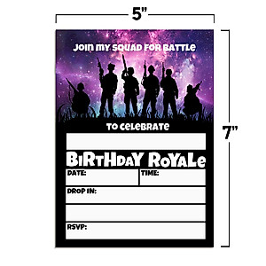 Galaxy Fort Battle Video Gaming Birthday Party Invitations, 20 5x7 Fill In Cards with Twenty White Envelopes by AmandaCreation Video Gaming Party Supplies
