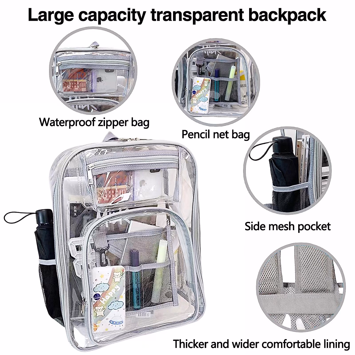 Birity Clear Backpack Heavy Duty,Large PVC Transparent Backpack,See Through Book Bag,Transparent Backpack For Teenager and Adults,Clear Bookbag for School,Sports,Work,Travel, College