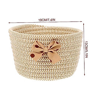Cotton Rope Storage Basket Baby Keys Woven Storage Basket Table Top Decor Decorations for Shelves Foldable Basket Desktop Storage Basket Small Round Basket Manual Khaki Fabric