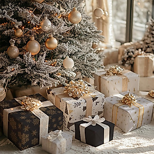 BeBesta Christmas Tissue Paper Black Gold Wrapping Paper Tree Reindeer Gift Wrapping Tissue Paper Merry Christmas Art Paper Crafts for Home DIY Gift Bags New Year Decor, 100 Sheets