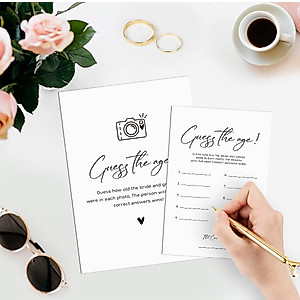 UHADRE Minimalist How Old were The Bride and Groom Game, Guess The Age Photo Game, Bridal Shower Wedding Shower Game (1 Sign and 30 Cards)-BNG10