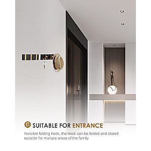 2 Pack，Watertight Black Gold Towel Hooks，Folded Invisible Coat Wall Hooks，Bathroom Towel Hook for Wall，Black Matte Minimalist Towel Hooks，Key Hooks for Wall，Door Robe Hooks，Also for Kitchen，Balcony.