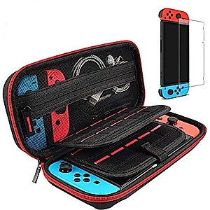 Daydayup Switch Case and Tempered Glass Screen Protector Compatible with Nintendo Switch - Deluxe Hard Shell Travel Carrying Case, Pouch Case for Nintendo Switch Console & Accessories, Streak Red