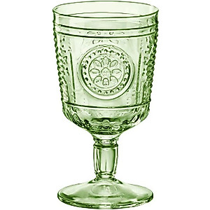 Bormioli Rocco Romantic Set Of 6 Stemware Glasses, 10.75 Oz. Colored Crystal Glass, Pastel Green, Made In Italy.