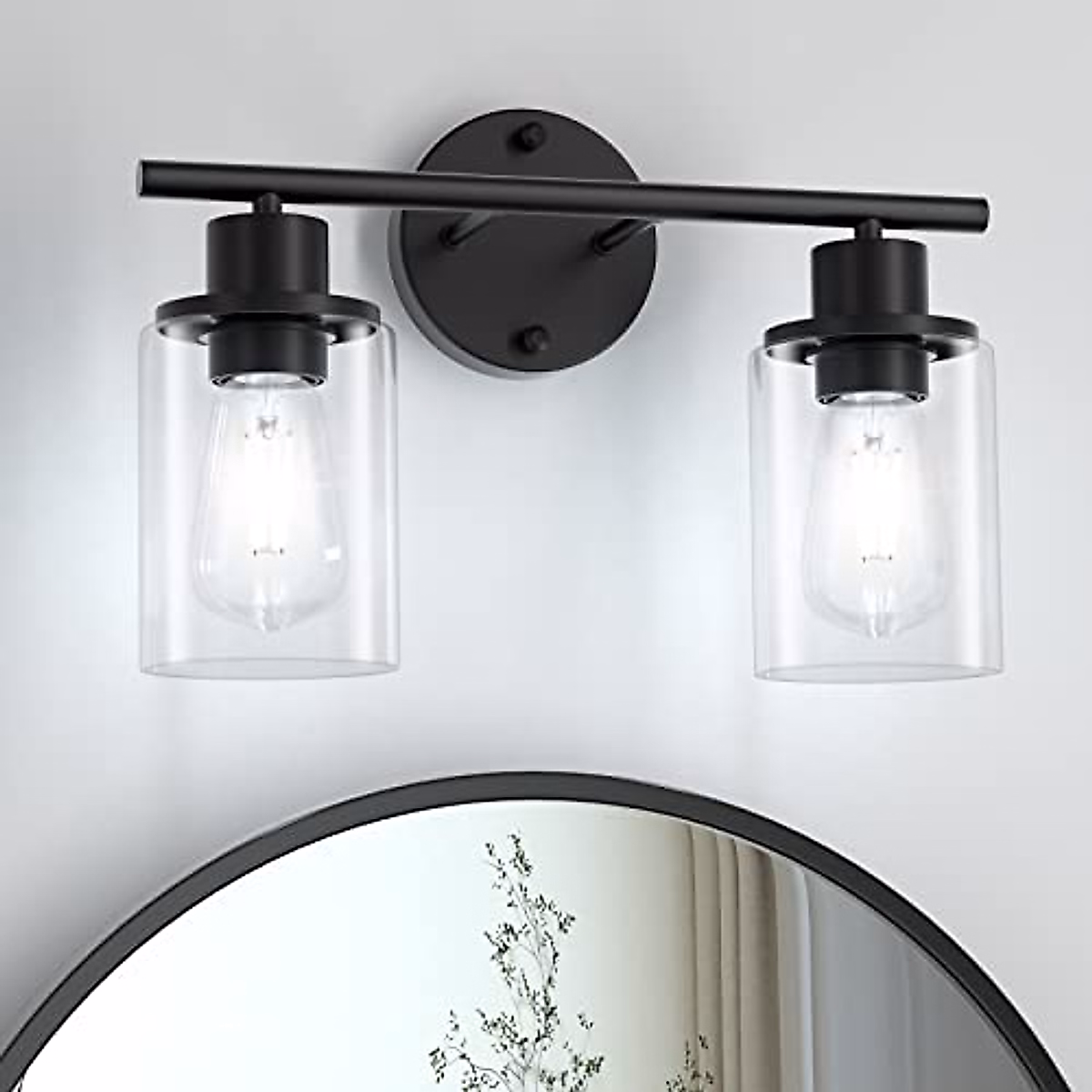 Licperron 2-Light Bathroom Vanity Light Fixtures, Modern Black Bathroom Vanity Lights Over Mirror with Clear Glass Shade, Industrial Wall Mounted Sconces Lighting for Bedroom Hallway