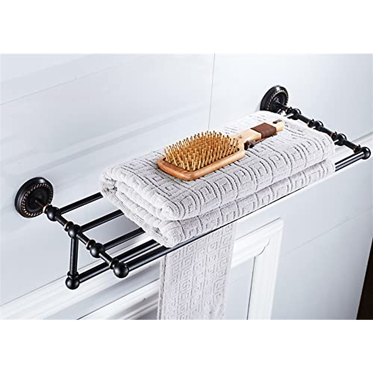 FAZRPIP Towel Rails,Bathroom Towel Rack Wall Mounted Towel Holder, Antique Brass Bathroom, Carved Towel Rack,Retro Bath European Style Towel Shelf, Bathroom Towel Holder/Black