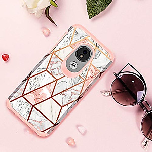 Fingic Case for Moto G7 Power, Case for Moto G7 Supra, Case for Moto G7 Optimo Maxx, Rose Gold Marble Design Shiny Glitter Bumper Hybrid Hard PC Soft Silicone Anti-Scratch Shockproof Protective Case