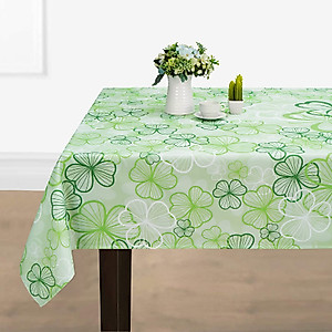 ASPMIZ St. Patrick’s Day Tablecloth, Lucky Shamrock Table Cloth, Green and White Tablecloths, Leaf Clovers Waterproof Tablecloth Rectangle for Dinner Party Decoration, 60 x 84 inch