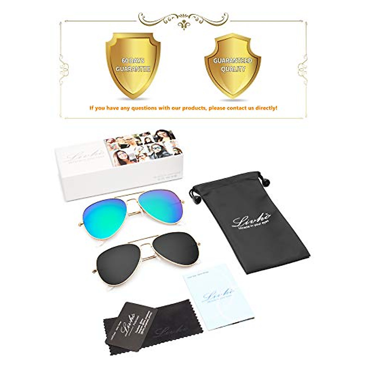 livho Sunglasses for Men Women Aviator Polarized Metal Mirror UV 400 Lens Protection (Gold Purple & Gold Black)