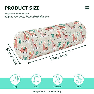 Llama Cloud Flowers Cacti Neck Support Pillow Round Neck Roll Bolster Cylinder Pillow Cervical Pillows Shoulder Pillow for Leg Knee Back Head Support for Study Work Men Women