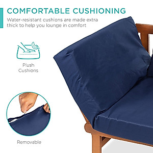Best Choice Products Outdoor Convertible Acacia Wood Futon Sofa Furniture for Patio, Balcony, Poolside, Backyard w/Pullout Tray, Removable Weather-Resistant Cushion & 4 Pillows - Navy Blue