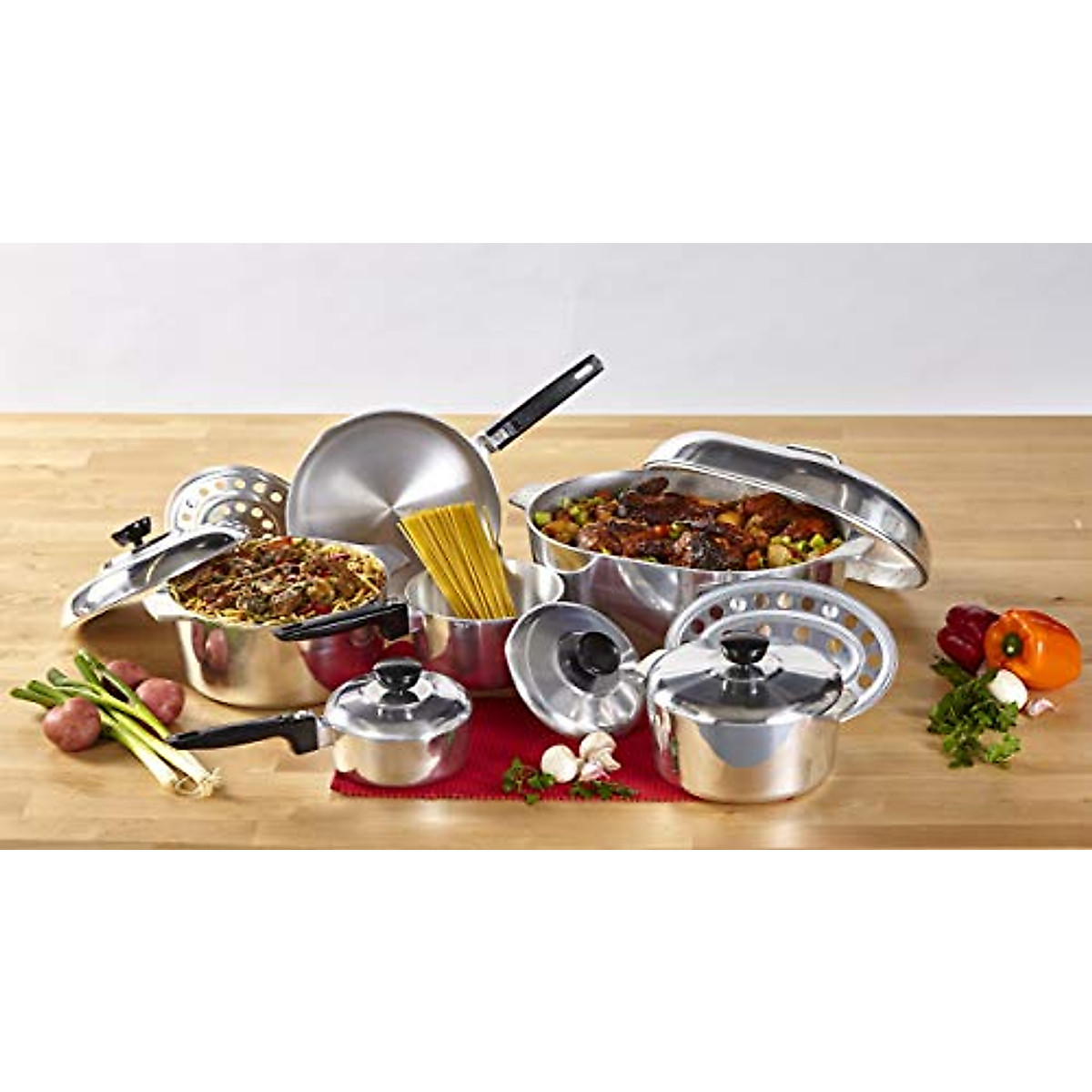 IMUSA USA Heavy Duty 13-Piece Cast Aluminum Cajun Cookware Set, Silver