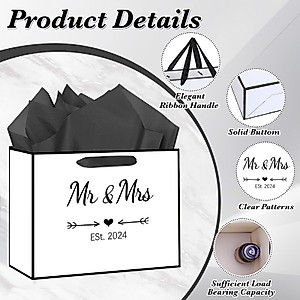EST 2024 Wedding Gifts Bag Bridal Shower Gift Bags White Black Mr & Mrs Gifts Bag with Tissue Paper and Card Christmas Wedding Gift Wrapping Paper Bag Bridal Anniversary Wedding Shower Gift Bag