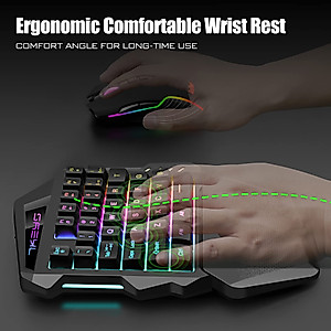 7KEYS Wireless One Handed Gaming Keyboard, 2.4GHz Half Keyboard 35 Keys RGB Backlight, Comfortable Wrist Rest Teclado, Power Saving Keypad for PC Laptop