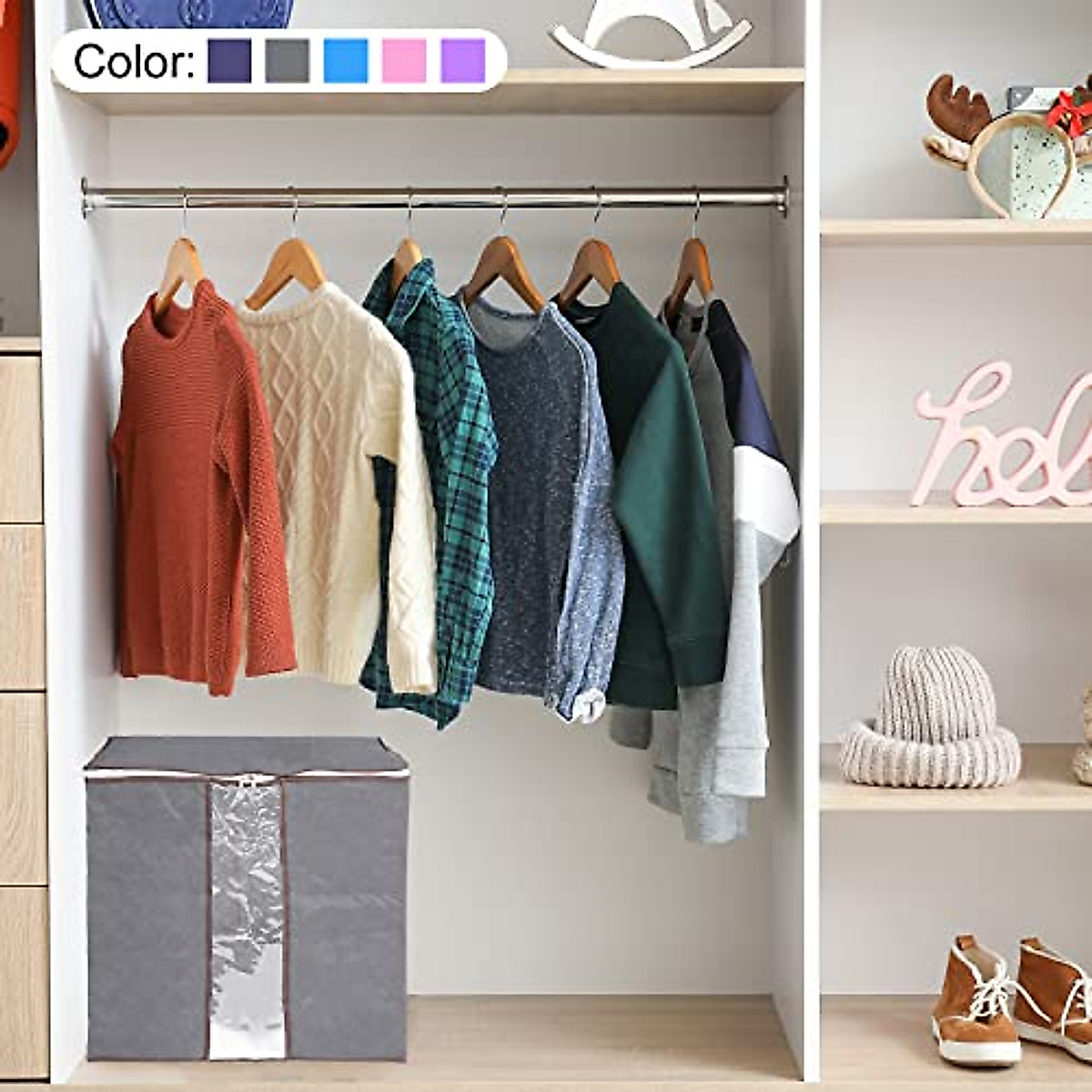 uxcell Clothes Storage Organizer Bag with Reinforced Handle 4pcs, Comforters Storage Bag for Clothes, Bedding, Blankets, Foldable with Sturdy Zipper-Pink