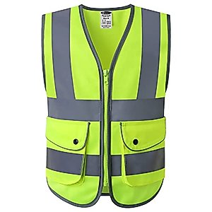 JKSafety Class 2 High Visibility Zipper Front Kids Safety Vest With Reflective Strips, Yellow Meets ANSI/ISEA Standards (Kid-Medium Yellow)