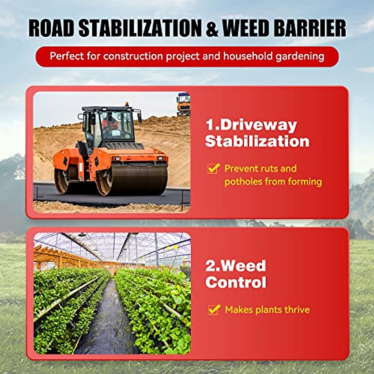 LGJIAOJIAO 6ftx300ft Weed Barrier Landscape Fabric Heavy Duty, Weed Block Gardening Ground Cover Mat, Weed Control Garden Cloth, Woven Geotextile Fabric for Underlayment, Commercial Driveway Fabric