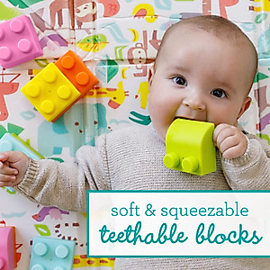 Infantino Super Soft 1st Building Blocks Activity Station, Easy-to-Hold for Babies & Toddlers, BPA-Free, Multi-Colored, 22-Piece Set with Storage Box and Mat