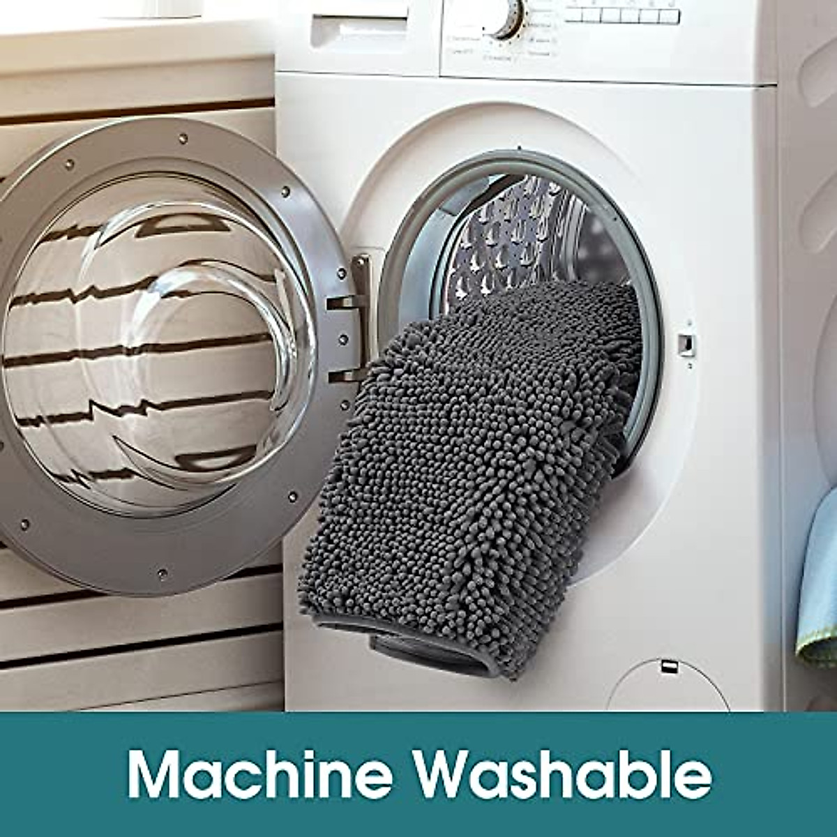 HOMEIDEAS Absorbent Dog Rug, Door Mat for Dog & Cat, Microfiber Chenille Dog Mat for Paws, Non Slip Indoor Door Rug, Pet Rug for Crate, Machine Washable Quick Drying Entry Rug, Grey, 24''x36''