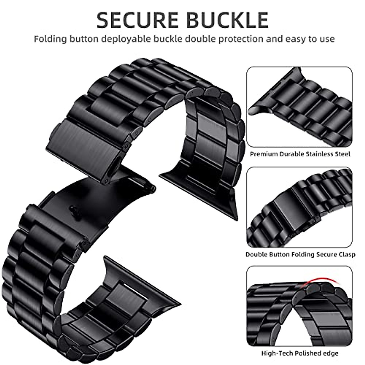 Maledan Compatible with Apple Watch Band 44mm 45mm 42mm 49mm 41mm 40mm 38mm Men Women, Adjustable Stainless Steel Metal Bands Accessories for iWatch Ultra Apple Watch Series 8 7 6 5 4 3 2 1 SE, Black