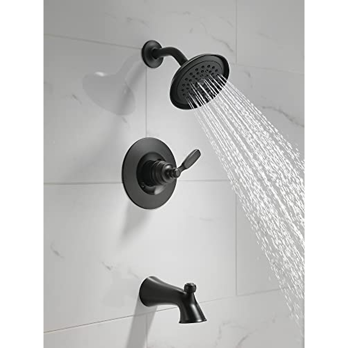 Delta Faucet Woodhurst 14 Series Matte Black Shower Faucet, Tub and Shower Trim Kit with Single-Spray Touch-Clean Black Shower Head, Matte Black T14432-BL (Valve Not Included)