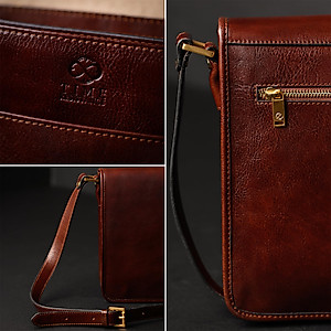 Time Resistance Italian Leather Messenger Bag for Men - Full Grain Crossbody, Tablet-Sized Shoulder Bag (Brown)