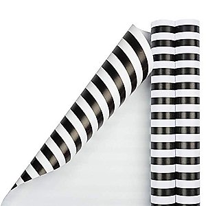 JAM Paper Gift Wrap - Striped Wrapping Paper - 50 Sq Ft Total - Black & White Stripes - 2 Rolls/Pack