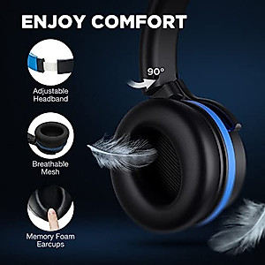 E7 Active Noise Cancelling Headphones, Over-Ear Bluetooth Headphones, Wireless Headphones with Built-in Microphones, Clear Calls, Comfortable Ear Cups, 20H Playtime for Travel, Work (Black&Blue)