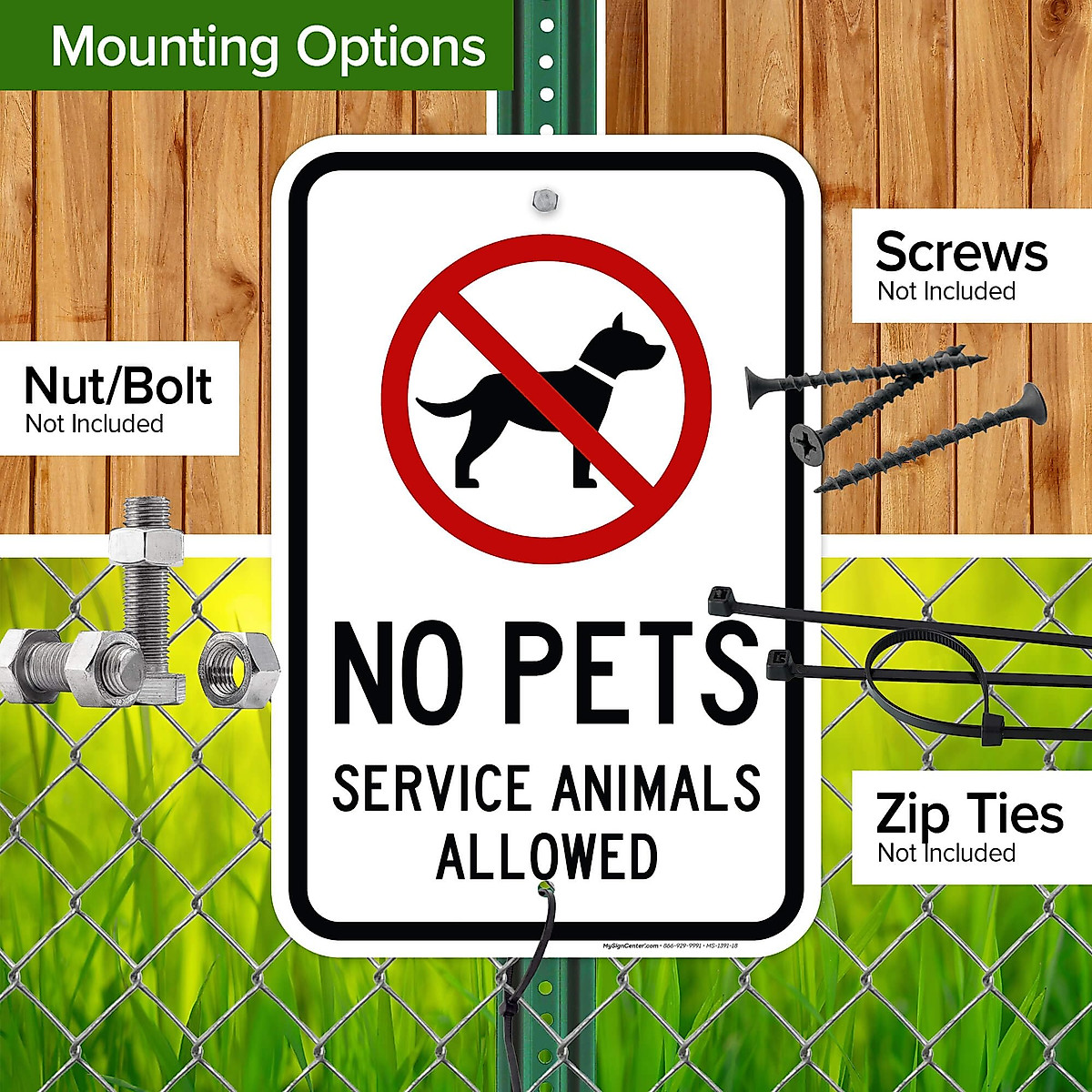 No Pets - Service Animals Allowed Sign, 12x18 Inches, Rust Free .063 Aluminum, Fade Resistant, Made in USA by My Sign Center
