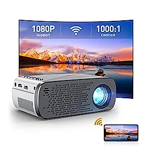Mini Projector with WiFi, Supported 1080P Full HD, Portable Outdoor Movie Projector, Home Theater Video Projector Compatible with TV Stick/HDMI/USB/PS4/iOS & Android