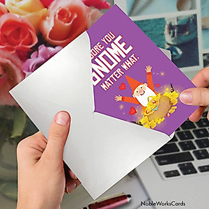 NobleWorks - 1 Hilarious All Occasions Blank Humor Greeting Card with 5 x 7 Inch Envelope - Cute, Adorable Word Play for Men and Women (1 Card) - Friendly Garden Gnomes C6441AOCB