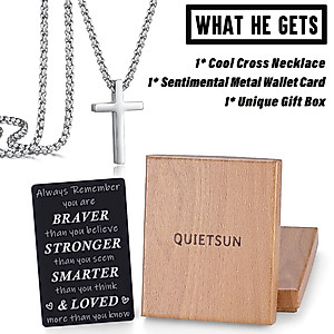 Quietsun Easter Basket Stuffers for Teens Boys Gifts Kids Teenage Ideas Cross Necklace Egg Fillers Men 14 16 18 Year Old Confirmation Him Birthday Son Silver Chain Christmas Day Stocking Valentines