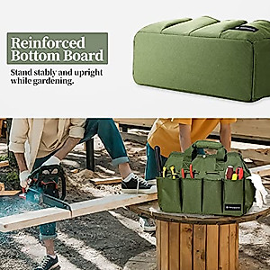 Raynesys Garden Tote Bag, Gardening Tool Bag Organizer with Pockets & Handle, 900D Heavy Duty Garden Storage Bag with Long Adjustable Shoulder Strap for Tools, Green