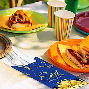 50 Pieces Ramadan Eid Mubarak Silverware Bags Eid al-Adha Utensil Cutlery Holders Muslim Home Table Decoration Eid Party Supplies