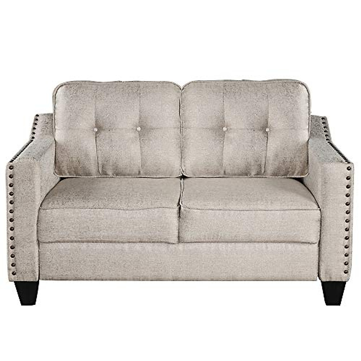 FANYE 3 Pieces Living Room Furniture Sets Include, Loveseat and Armchair, Linen Fabric Upholstered Sectional Classical Rivets Decor and Tufted Back Cushions, Beige Sofa & Couch