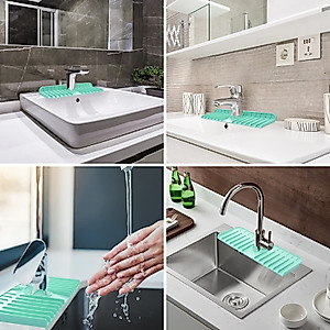 Silicone Faucet Mat Sink Water Splash Guard - Kitchenguard Silicone Faucet Handle Drip Catcher Tray - Faucet Splash Catcher Mat for Kitchen Bathroom-Guard Keep Drying(Mint Green)