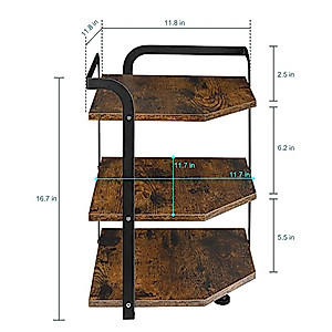 Liheya 3 Tier Kitchen Corner Shelf Organizer Rustic Cabinet Countertop Spice Storage Rack Stand, Bathroom Corner Shelves Caddy Bench Display Shelf, Rustic Brown