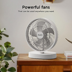 EasyAcc 12 Inch Desk Fan, USB Fan Air Circulator Fan Ultra Quiet 24 dB, IP67 waterproof, 5 Speeds, Timer, Energy Saving Table Fan, Adjustable Angle for Home, Office, Bedroom and Outdoor（White）