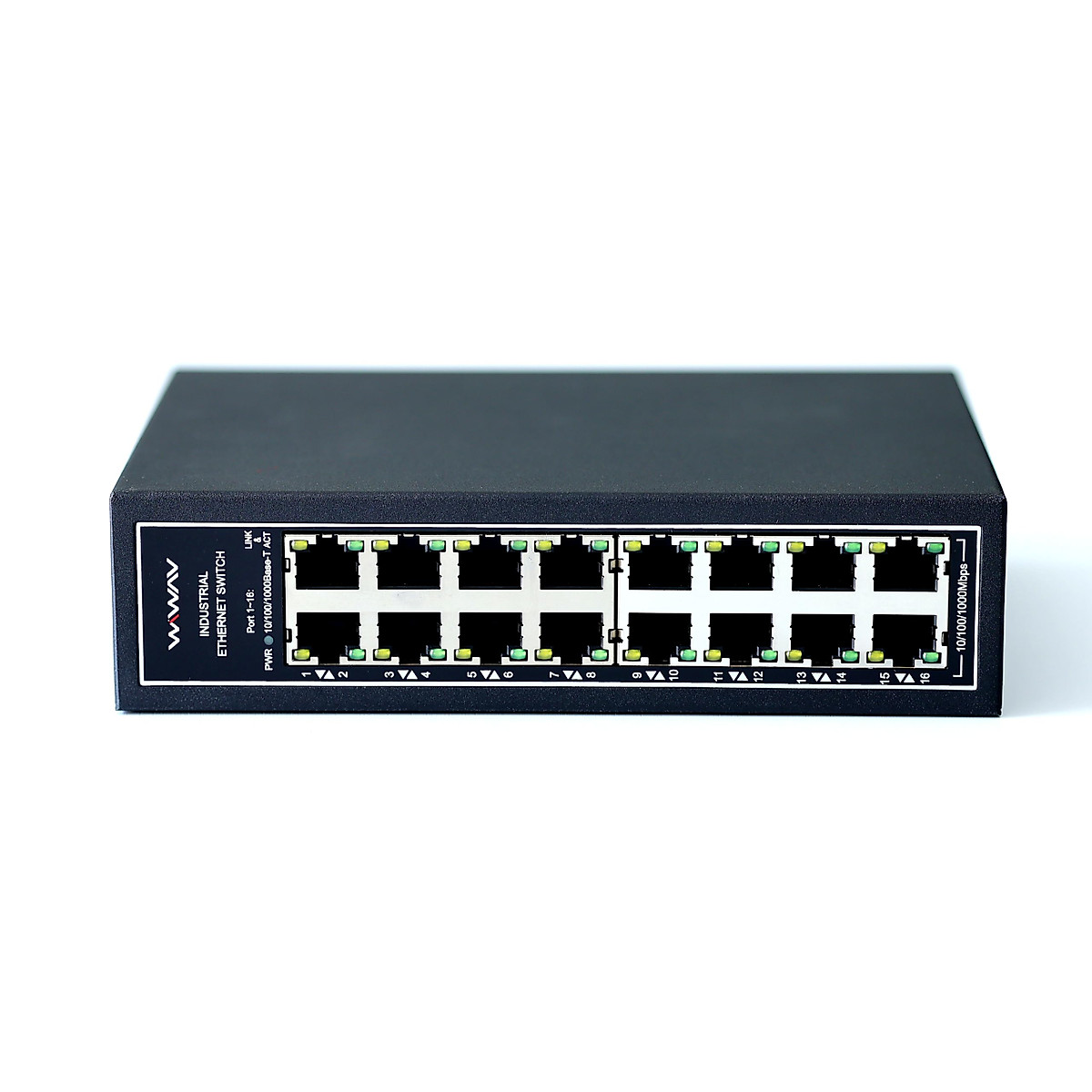 WIWAV WDH-16GT-DC 10/100/1000Mbps Unmanaged 16-Port Gigabit Industrial Ethernet Switches with DIN Rail/Wall-Mount (UL Listed, Fanless, -30°C~75°C)