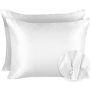 ShopBedding Satin Pillowcase for Hair and Skin Silk Pillowcases - 2 Pack, Luxury Satin Pillowcases with Zipper Closure, Satin Pillow Case Cover, Standard Satin Silk Pillowcase for Hair & Skin, White