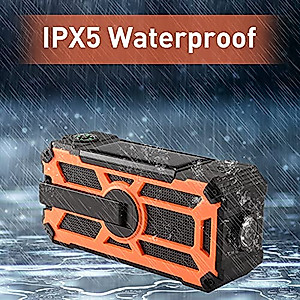 [5000mAh Waterproof] Raddy SW5 Emergency Radio, IPX5 Rechargeable Battery Hand Crank Solar Power Bank, with NOAA Weather Alert AM FM, Flashlight Compass for Power Outage Hurricane Outdoor
