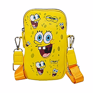 Buckle Down Wallet Phone Bag Holder-Spongebob Squarepants Expressions Scattered Yellow