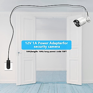 OOSSXX 12V1A 100V-240V US AC to DC Power Supply Adapter for CCTV Home Security Camera System 10 Feet Cord Power Supply for Surveillance Camera