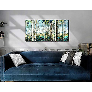 Pogusmavi Green View White Birch Forest Canvas Painting Wall Art Decor Nature Plant Picture Wildlife Trees Landscape Artwork Home Living Room Bedroom Office Wall Decoration Wall Art