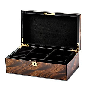 Saris and Things Tiger Wood Veneer High Gloss Finish Multi Use Locking Collector Box