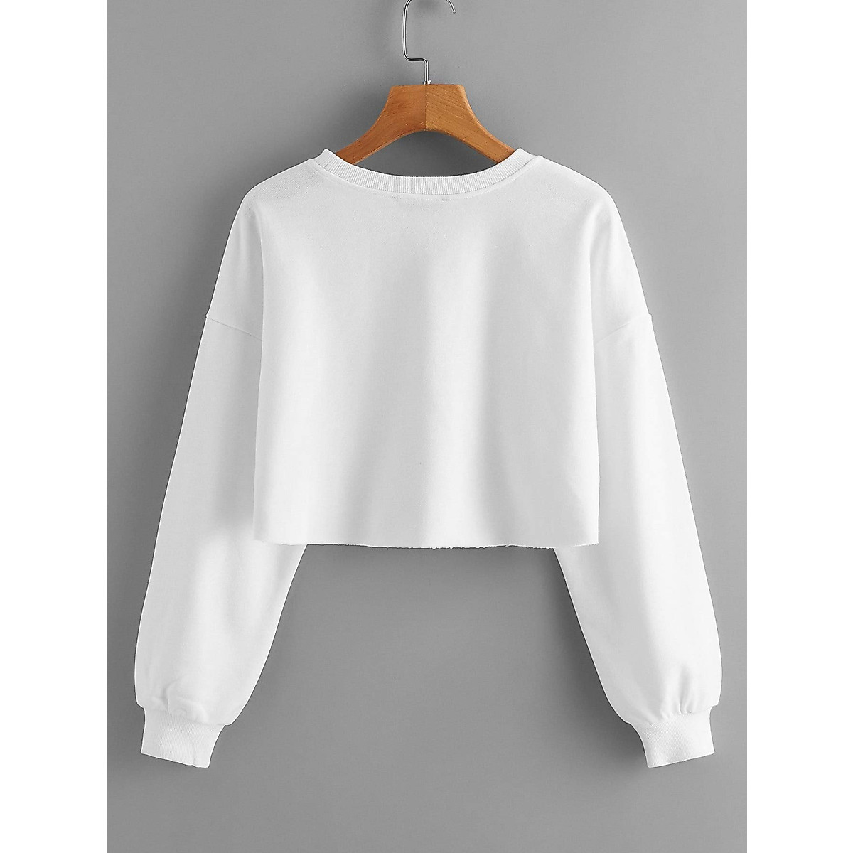 SweatyRocks Women's Casual Long Sleeve Raw Hem Pullover Crop Tops Sweatshirt White XS