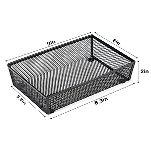 BYCY 4 Pack Silverware Drawer Organizer, Mesh Utensil Organizer for Kitchen Storage, Black Steel Metal Mesh Tray for Flatware Fork Spoon Knife (9 x 6 x 2 Inch)